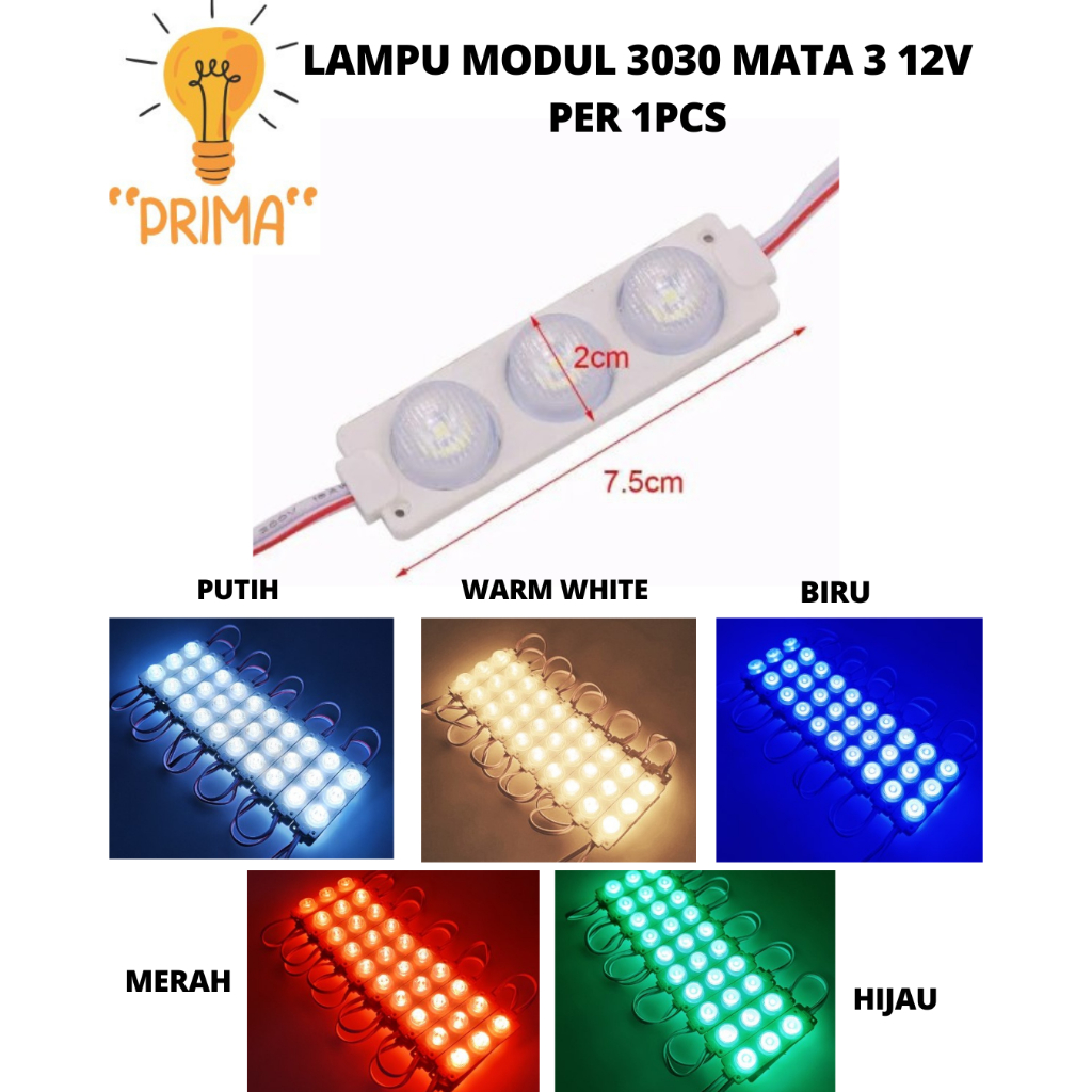 Jual LAMPU LED MODUL STRIP 3MATA/ MODUL MATA TIMBUL / 3030 SMD 7520 12V WATERPROFF | Shopee ...