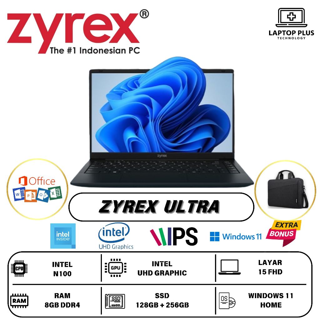 Jual Laptop Sekolah Zyrex Ultra Intel N100 8GB 128GB+256GB FHD IPS Win ...