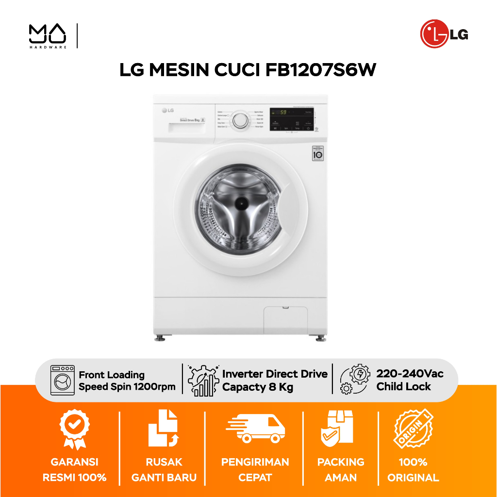 Jual Mesin Cuci LG Front Loading 8kg FB1208S6W Inverter Direct Drive ...
