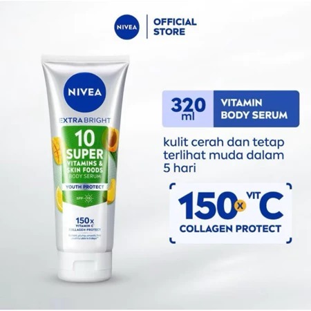 Jual NIVEA Body Serum Extra Bright 10 Super Vitamins [ 320 ml ] Skin Foods Youth Protect ...