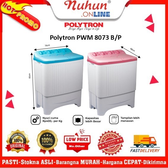 Jual [CIANJUR] Mesin Cuci 2 Tabung Polytron PWM 8073 8Kg | Shopee Indonesia