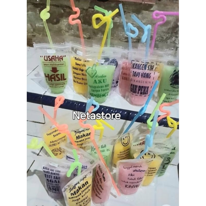 Jual PAKET Plastik Es Standing Pouch Blutop 09*15, Sedotan, Plastik Es ...