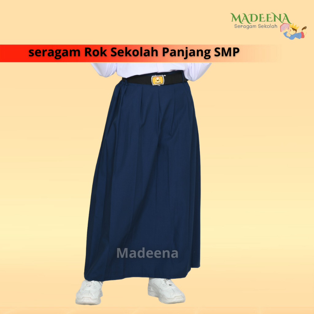 Jual Rok Biru Abu-abu Seragam Sekolah MTS SMP SMA SMK Perempuan Rempel Panjang Pinggang Karet ...
