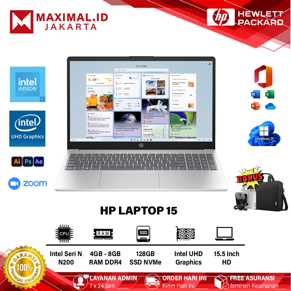 Jual Laptop HP 15 Intel N200 Ram 8GB 128GB UHD Graphics 15 Inch Windows ...