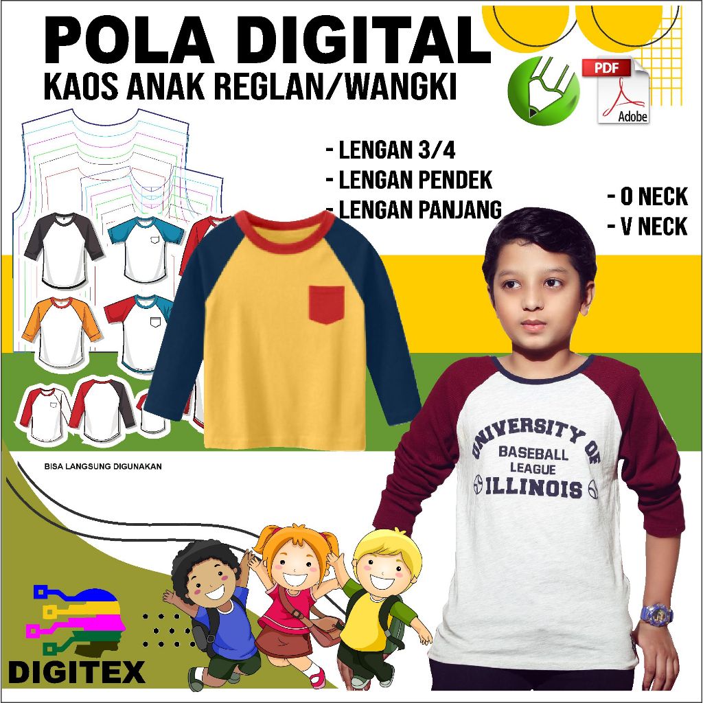 Jual DIGITEX_Pola Digital Kaos Anak Model Reglan Oneck/Vneck Format ...