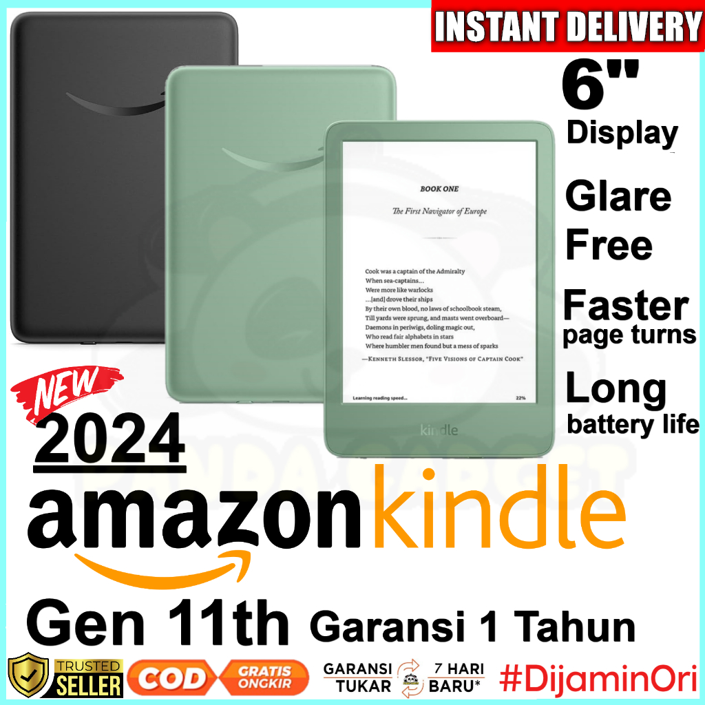 Jual 2024 Amazon Kindle 6" inch glare-free display Gen 11 E-book reader 16GB PDF Black Matcha ...