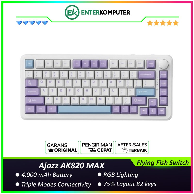 Jual Ajazz AK820 MAX The Fog Sea 75% Three-mode Mechanical Keyboard (Flying Fish Switch ...
