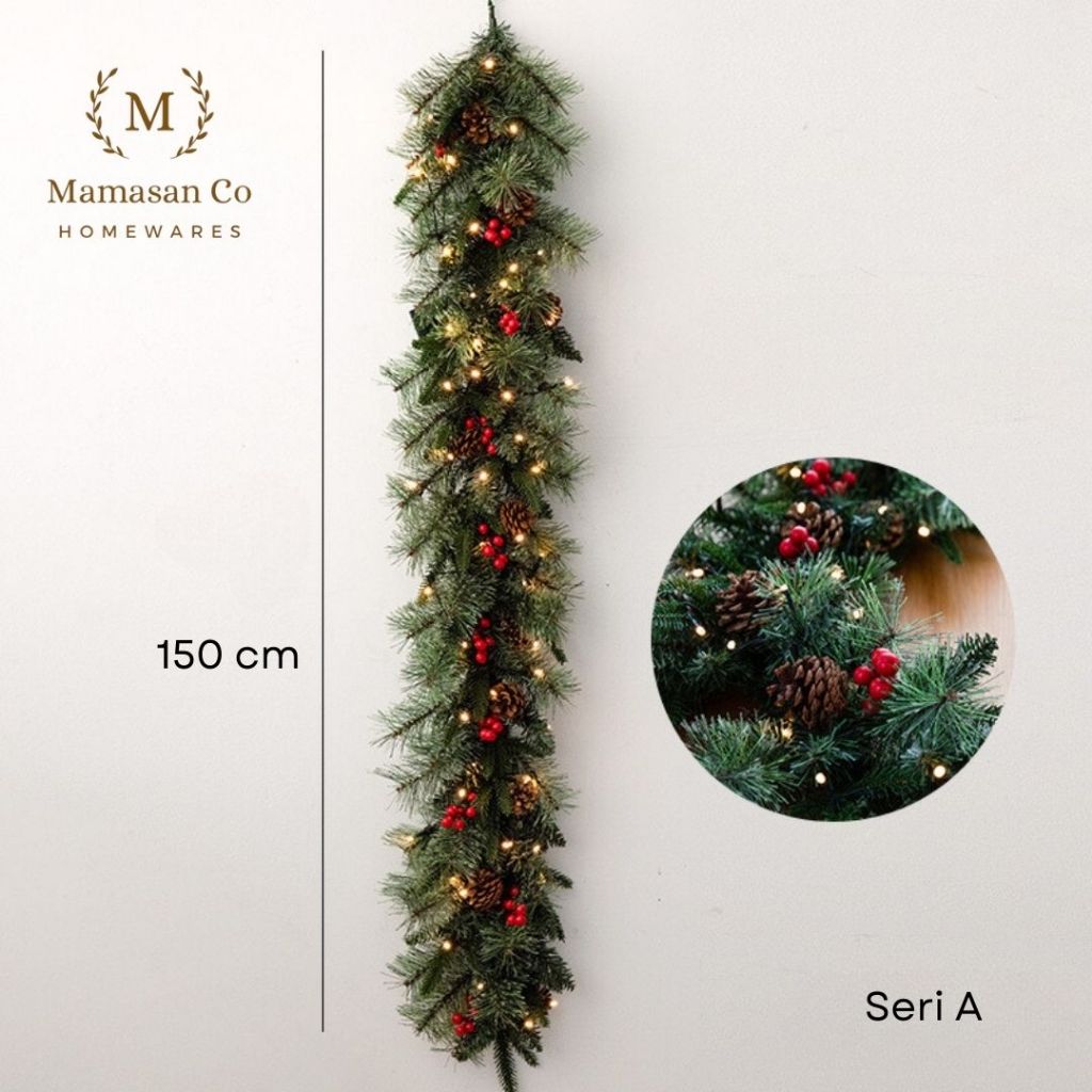 Jual Christmas Garland 1.5 Meter with Ornament & LED Light Decoration ...