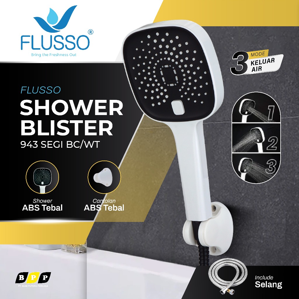 Jual FLUSSO Shower Set Kepala & Selang Kamar Mandi 3 Mode Keluar Air ...
