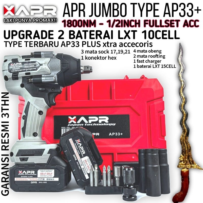 Jual APR RAJA bor IMPACT WRENCH JUMBO AP33+ 1800nm 99vf 1/2inch fullset ...