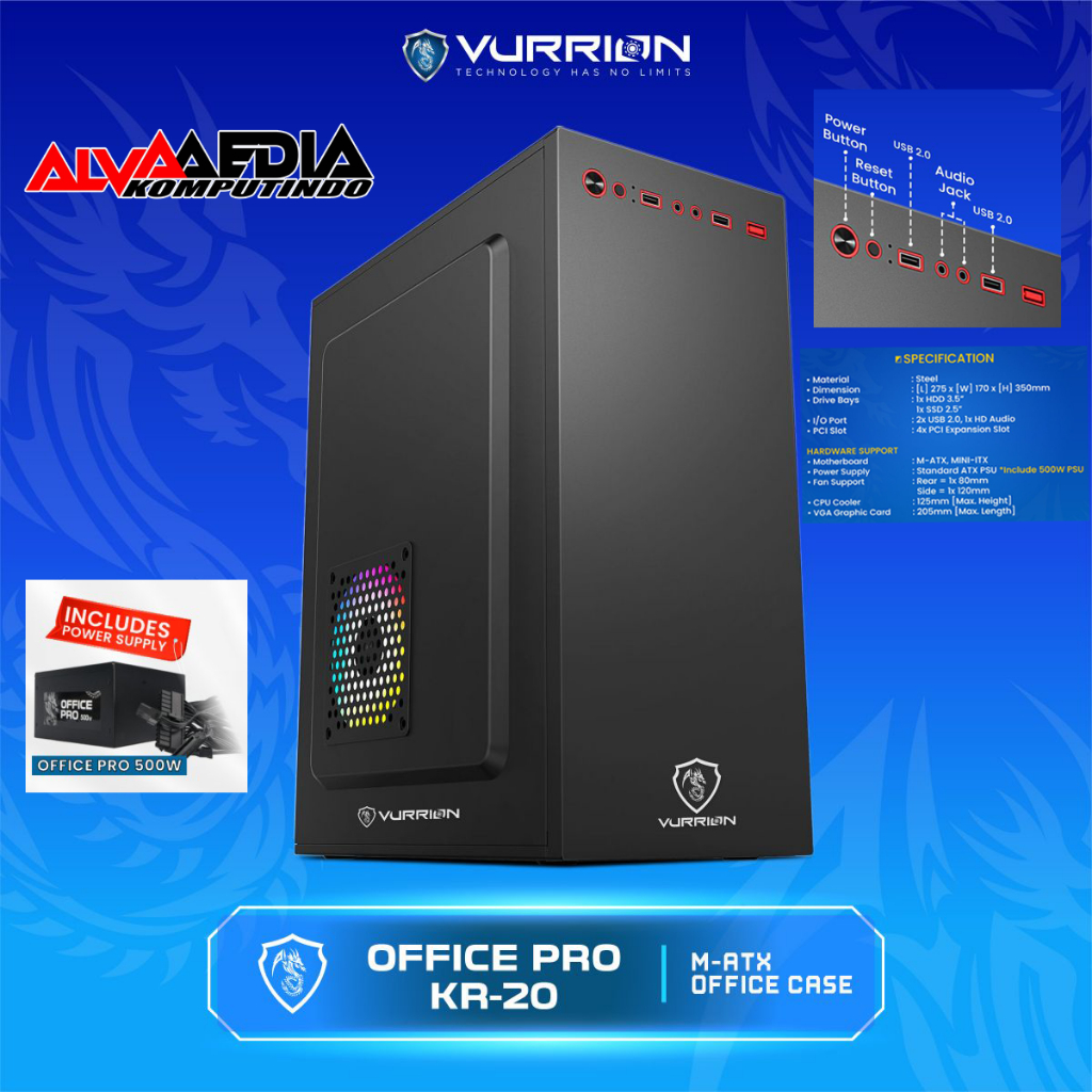 Jual CASHING PC VURRION KR20 INCLUDE OFFICE PRO KR20 - M-ATX OFFICE CASE | CASE PC VURRION KR20 ...