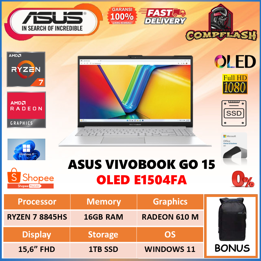Jual ASUS VIVOBOOK GO 15 OLED E1504FA RYZEN 5 7520 16GB 512GB W11+OHS ...