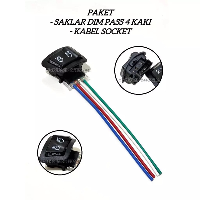 Jual Paket 1 Set Saklar Pass Beam 4 Pin Tombol Pass Beam + Kabel Socket ...