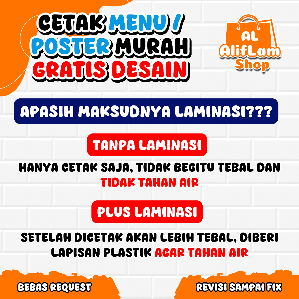 Jual CETAK MENU MURAH GRATIS DESAIN | UKURAN 30x40 CM | UKURAN A4 ...