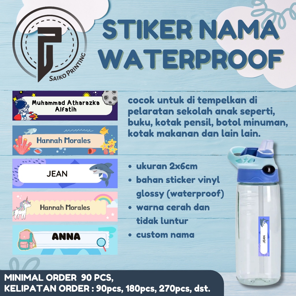Jual Stiker Nama/ Sticker Label Nama Custom Waterproof/Anti Air/Stiker ...