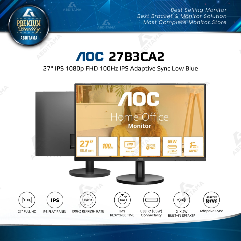 Jual Monitor LED AOC 27B3CA2 27" IPS 1080p FHD 100Hz HDMI 1.4x1 USB-C ...