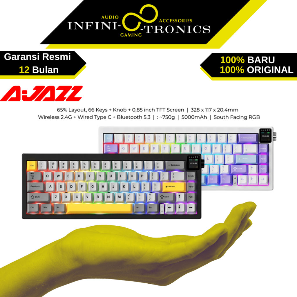 Jual Ajazz AK650 Mechanical Keyboard Three Mode RGB with 0.85-inch TFT ...