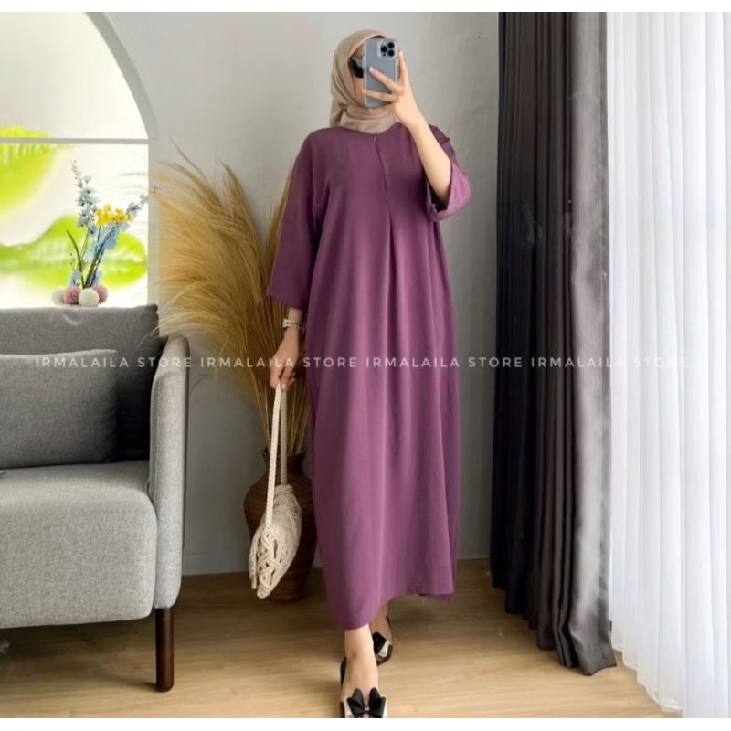 Jual Daster Polos wanita model gamis crincle lengan 3/4 | Shopee Indonesia