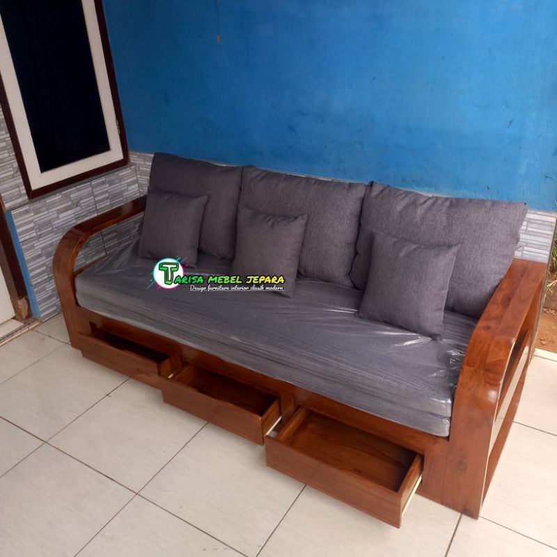 Jual sofa custom kayu jati tua sofa laci aesthetic | Shopee Indonesia