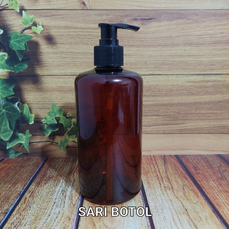 Jual Botol Pump 500 ML Amber/Botol Amber 500 ML Tutup Pump Hitam | Shopee Indonesia