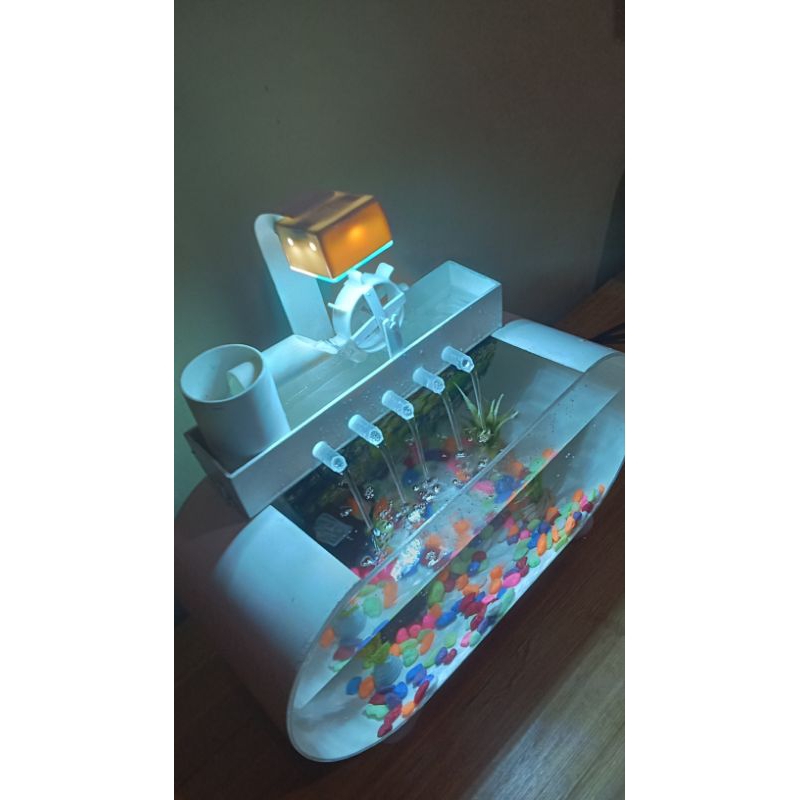 Jual akuarium mini fullset dengan air mancur dan kincir air, lampu ...