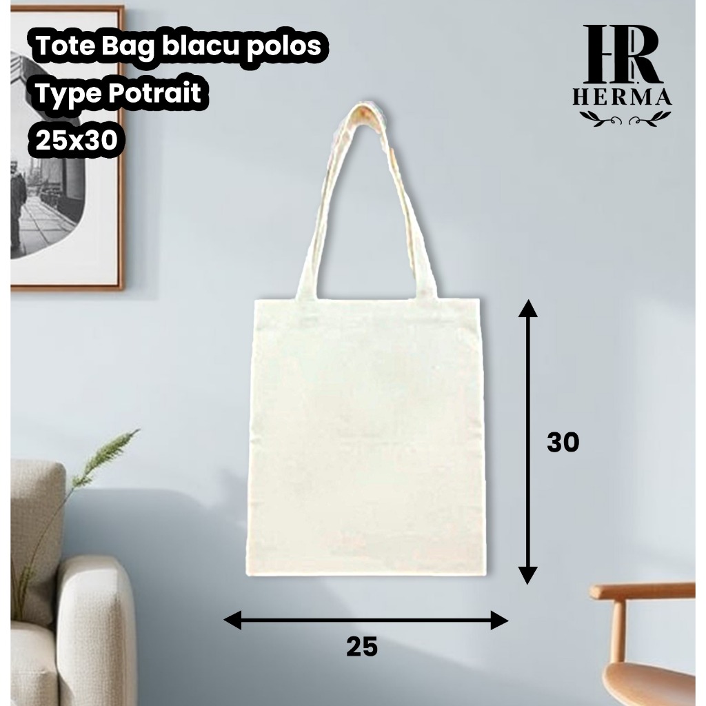 Jual HERMA Tote Bag / Totebag Blacu Ukuran 25x30 Putih Polos Standard Type Potrait Totebag ...