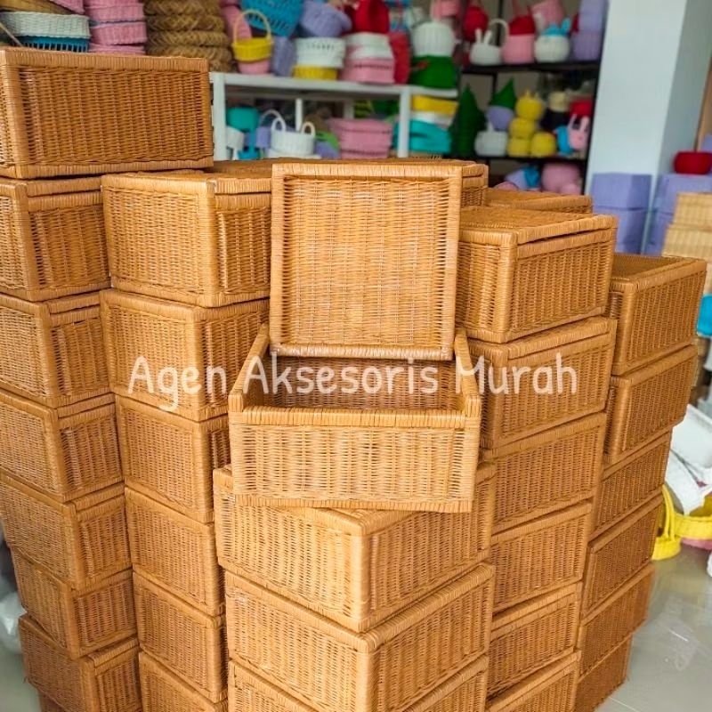 Jual Keranjang Rotan Box Peti 35x25x10cm - Warna Coklat | Shopee Indonesia