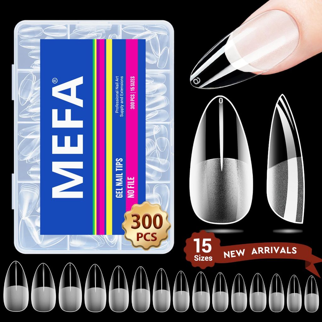 Jual MEFA Short Almond Nail Tips - 300 PCS Full Cover Half Matte Press ...