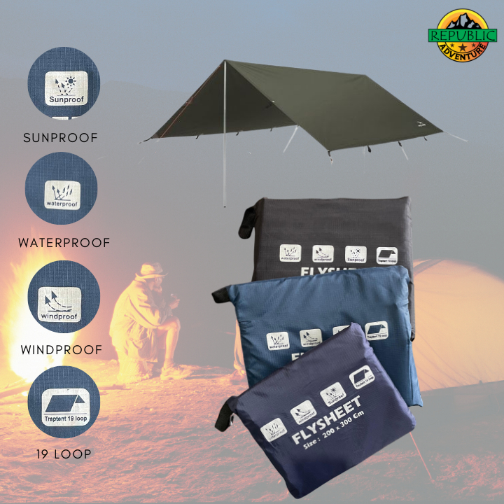 Jual Flysheet Tenda Waterproof 3x4 Atap Tenda Outdoor Tiang Flysheet ...