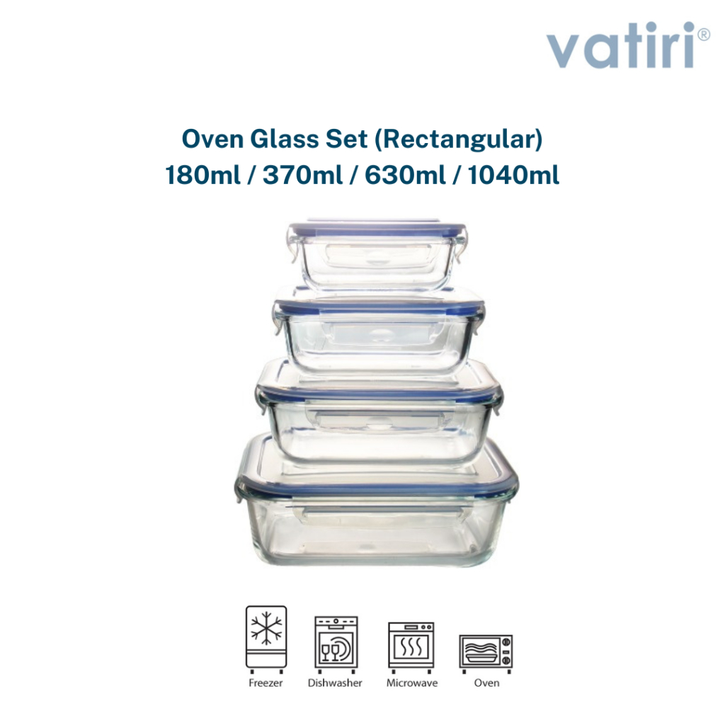 Jual VATIRI - Lunch Box Set Kaca Rectangular Aman Untuk Oven - Food Container MPASI Aesthetic ...
