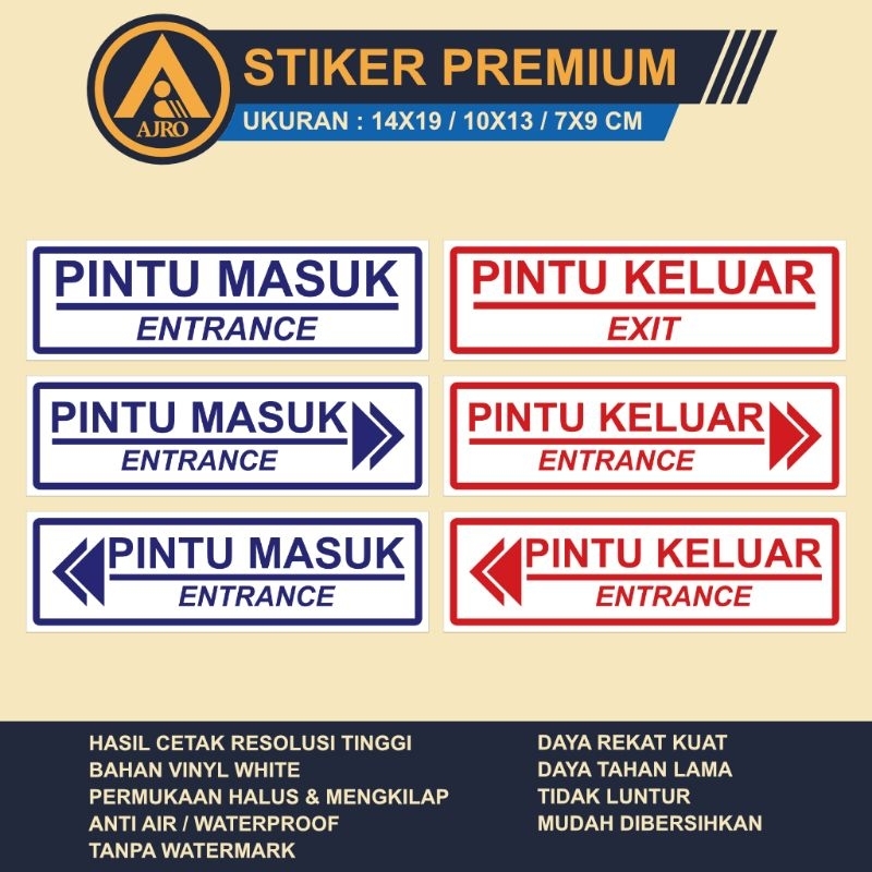 Jual Stiker Sign Tanda Pintu Masuk Pintu Keluar - Ukuran 26,5x8 / 20x6 ...