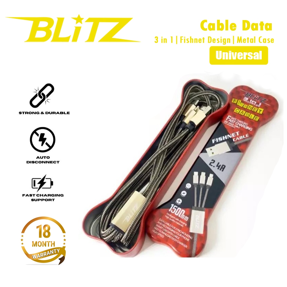 Jual BLITZ Kabel Pack Besi Fishnet 3 In 1 2.4A | 1.5M | Shopee Indonesia