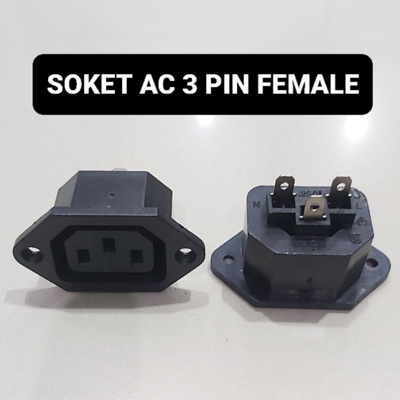 Jual Soket AC 3 Pin FEMALE TANAM BAUT Terminal Kabel Listrik | Shopee ...