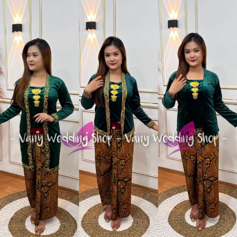 Jual Kebaya Bludru Kutubaru - Warna Hijau Botol | Polos / Bordir ...