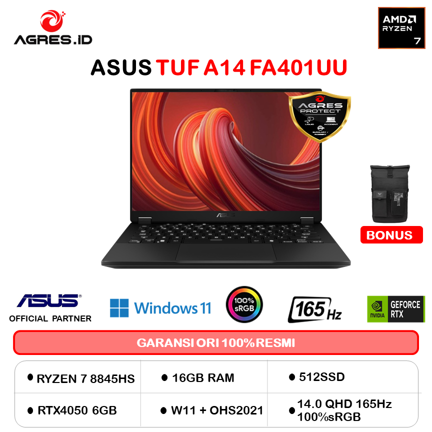 Jual ASUS TUF A14 FA401UU RYZEN 7 8845HS RTX4050 6GB/ 16GB 512GB W11 ...