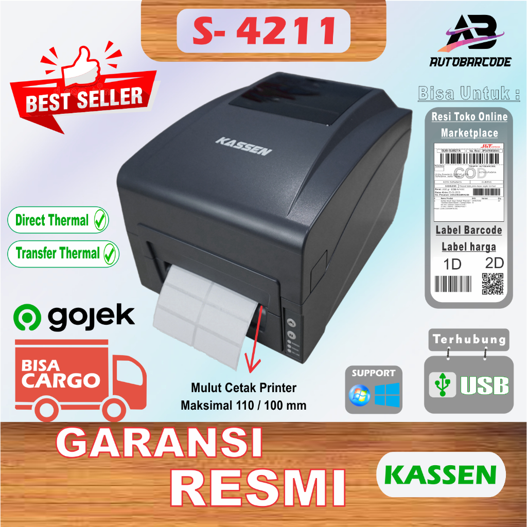 Jual Printer Stiker Barcode Kassen S 4211 Transfer Tinta Ribbon 110X300 ...