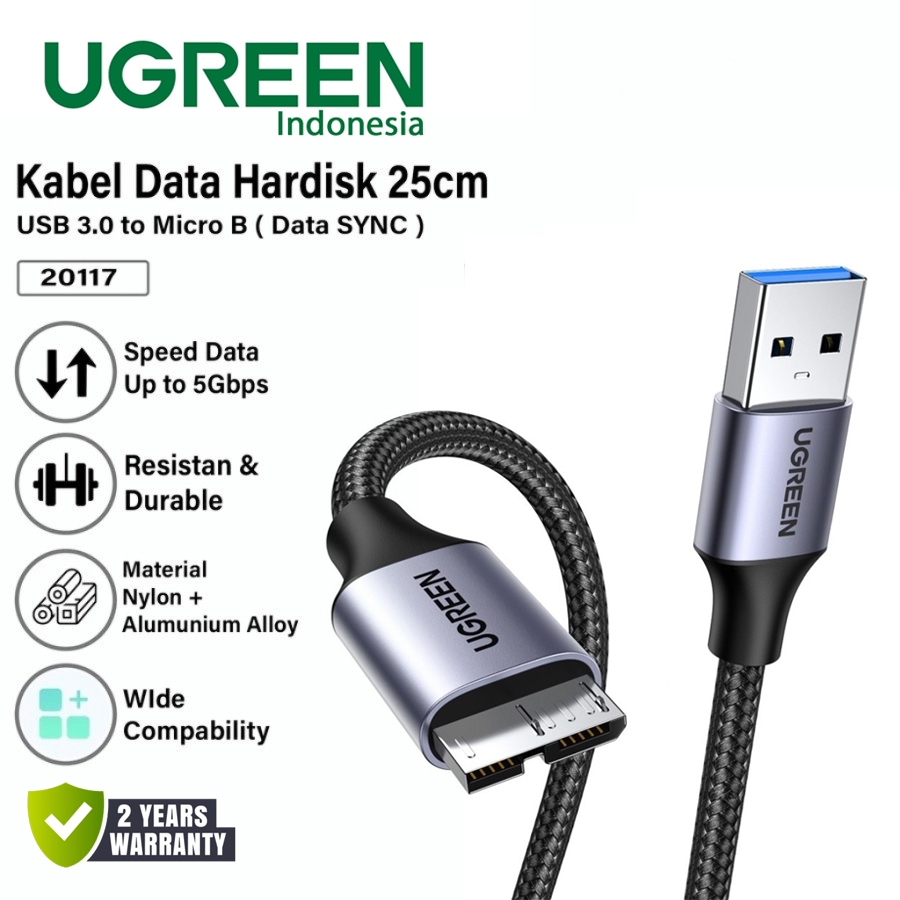Jual UGREEN 20117 Kabel Data Hardisk USB A 3.0 to Micro B 25CM HDD ...