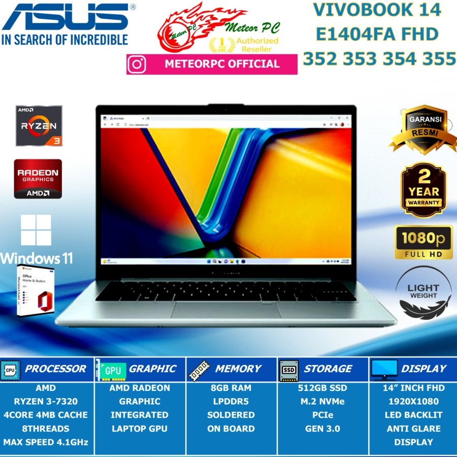Jual Asus Vivobook Go 14 E1404FA-FHD352 /AMD Ryzen 3-7320U/8GB/512GB ...