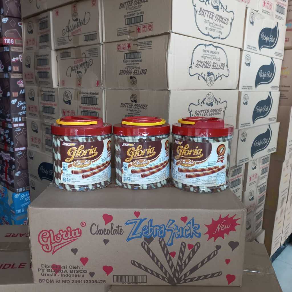 Jual Gloria wafer stick zebra 500 gram 1 dus isi 6 toples | Shopee Indonesia