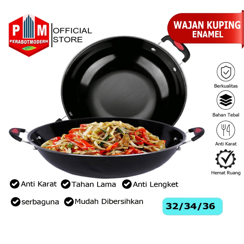 Jual Wajan Enamel Kuping Anti Gores Wajan Penggorengan Enamel Anti ...