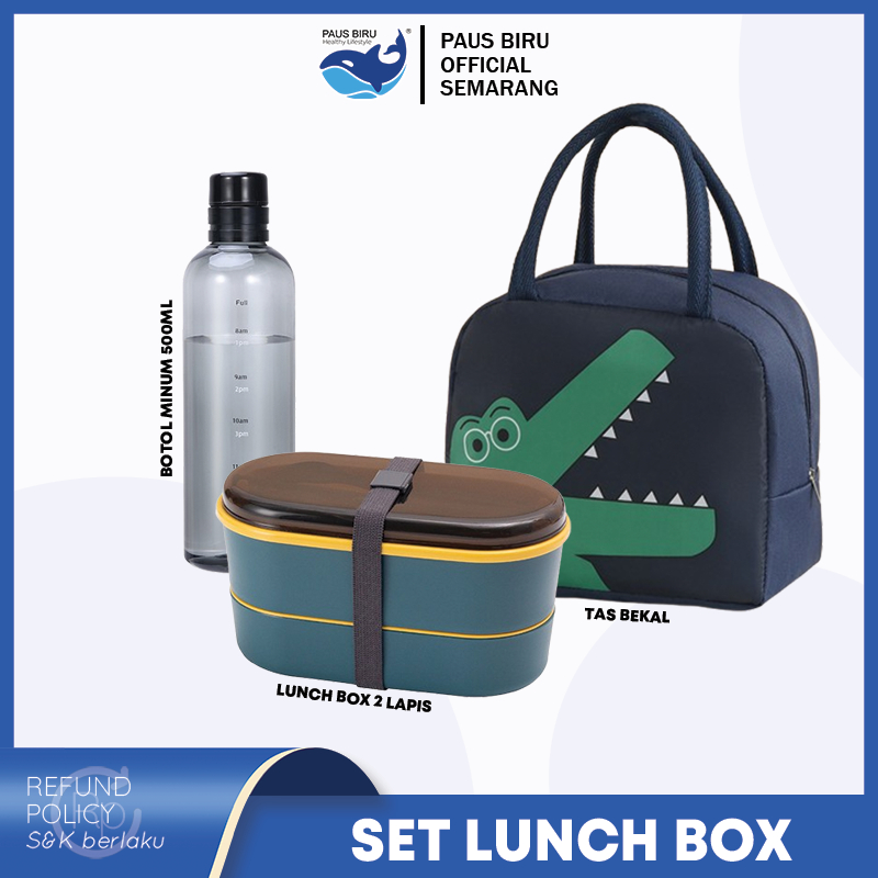 Jual Paus Biru - Lunch Box Set 3 in 1 Set Kotak Makan Siang 2 Lapis Botol dan Tas Bekal - Aman ...