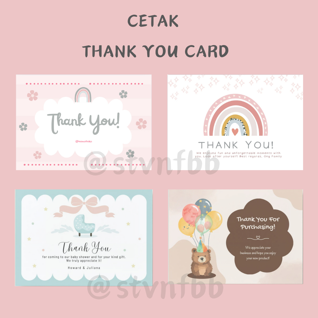 Jual stvnfbb | THANK YOU CARD CUSTOM 1 SISI 2 SISI / GIFT CARD / CUTE ...
