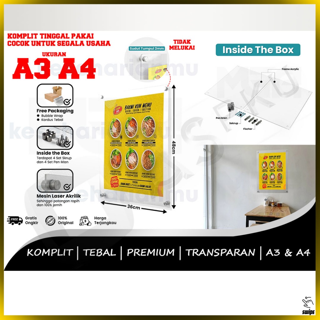Jual Akrilik Poster A3 A4 Frame Bingkai Display Menu Dinding Iklan Cafe Coffee Shop Restoran ...