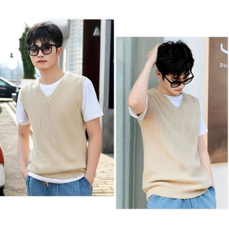 Jual Rompi Rajut Pria Korean Style | Vest Knit Street Style | Rompi ...
