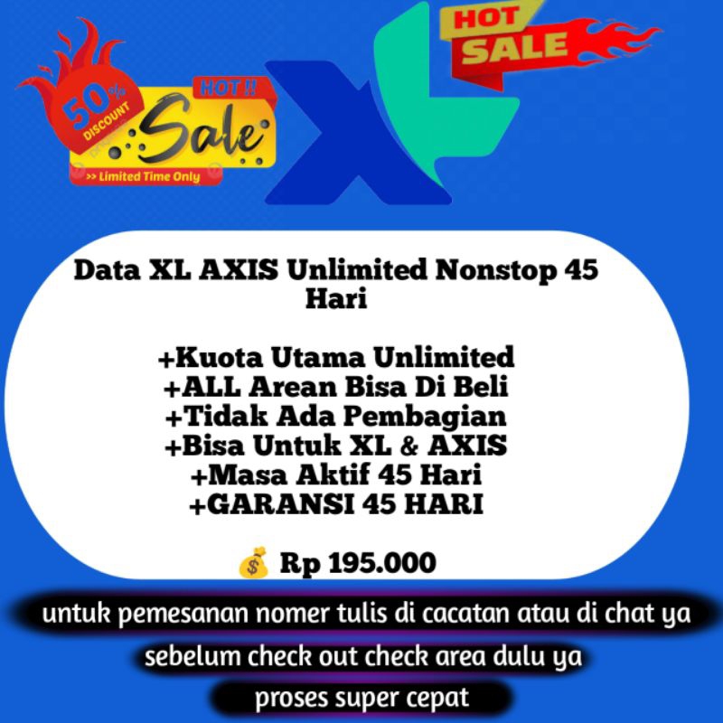 Jual KUOTA XL DAN AXSIS UNLIMITED KUOTA TANPA BATAS 45 HARI FULL GARANSI 100% | Shopee Indonesia