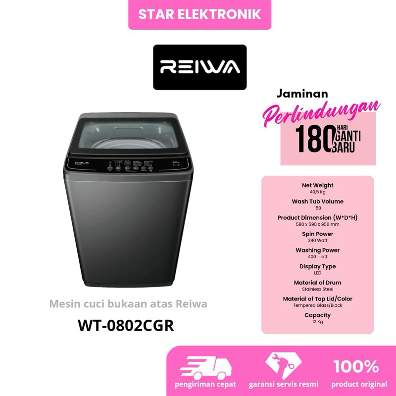 Jual MESIN CUCI 1 TABUNG TOP LOADING REIWA WT0802CGR 8KG JAMINAN GANTI ...
