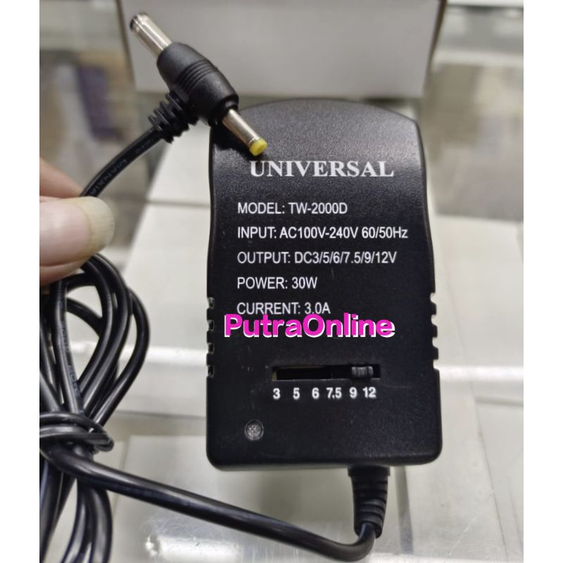 Jual Universal Adaptor 6 Output DC 3V 5V 6V 7,5V 9V 12V 3Amper input AC ...