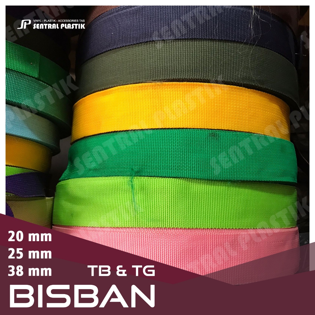 Jual Bisban tali webbing TG tipis 20 mm 25 mm 38 mm 48mm hitam warna (1 ...