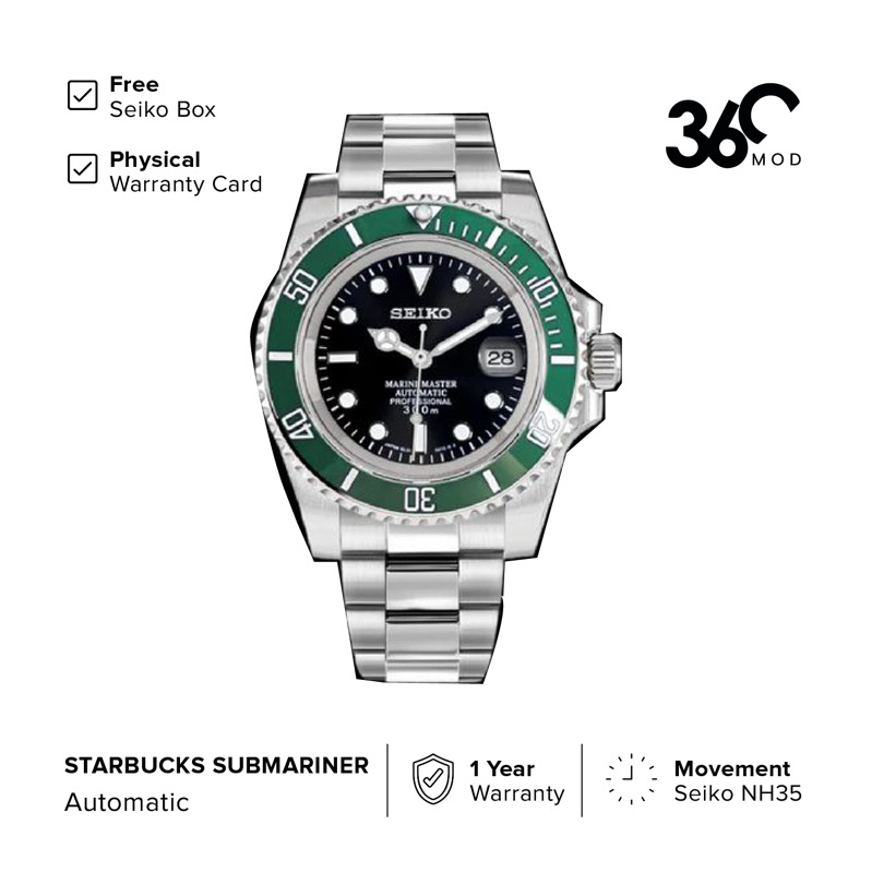 Jual Seikomod Submariner Starbucks Automatic NH35 | Shopee Indonesia