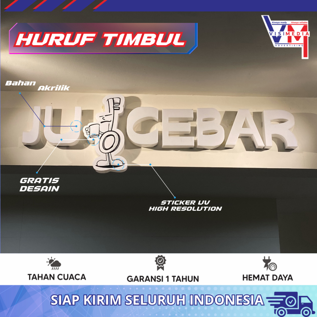 Jual Huruf Timbul LED Custom Huruf Timbul Akrilik Nyala 3D Lampu Huruf ...